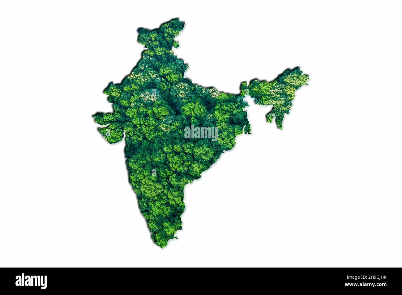 Green Forest Map of India, on white background Stock Photo - Alamy