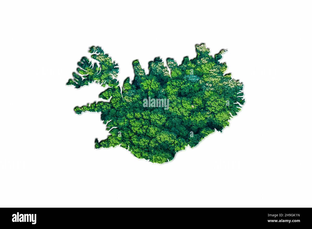 Green Forest Map of Iceland, on white background Stock Photo - Alamy