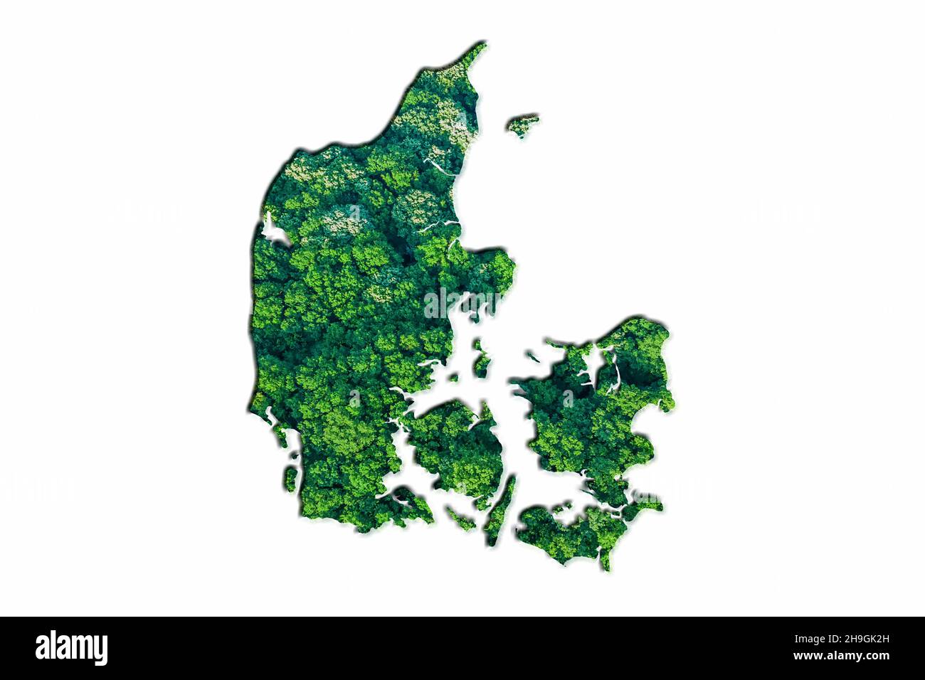Green Forest Map of Denmark, on white background Stock Photo - Alamy