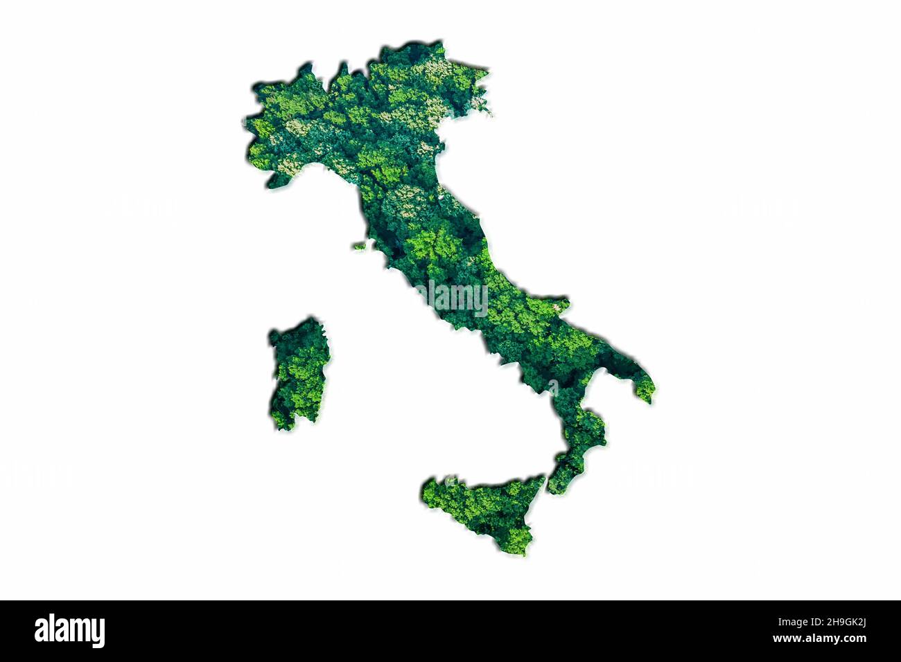 Green Forest Map of Italy, on white background Stock Photo - Alamy
