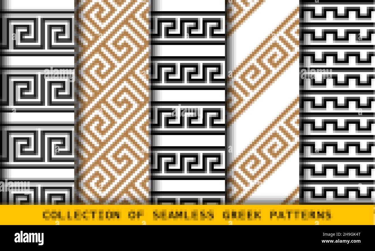 Vector seamless Greek patterns collection, art set Stock Vector Image ...