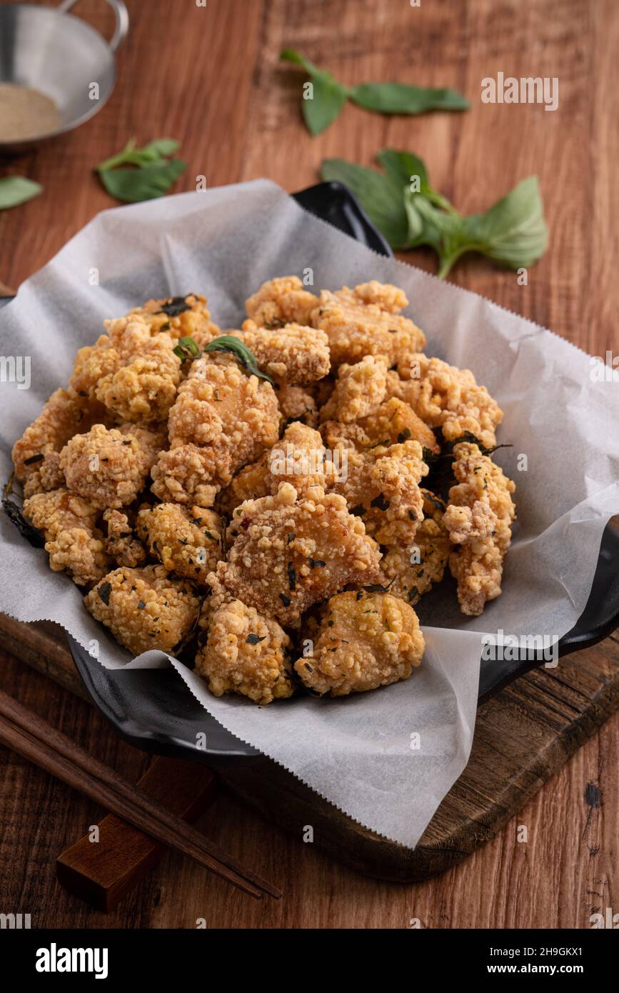 Close up of delicious fried popcorn chicken food in Taiwan for famous ...