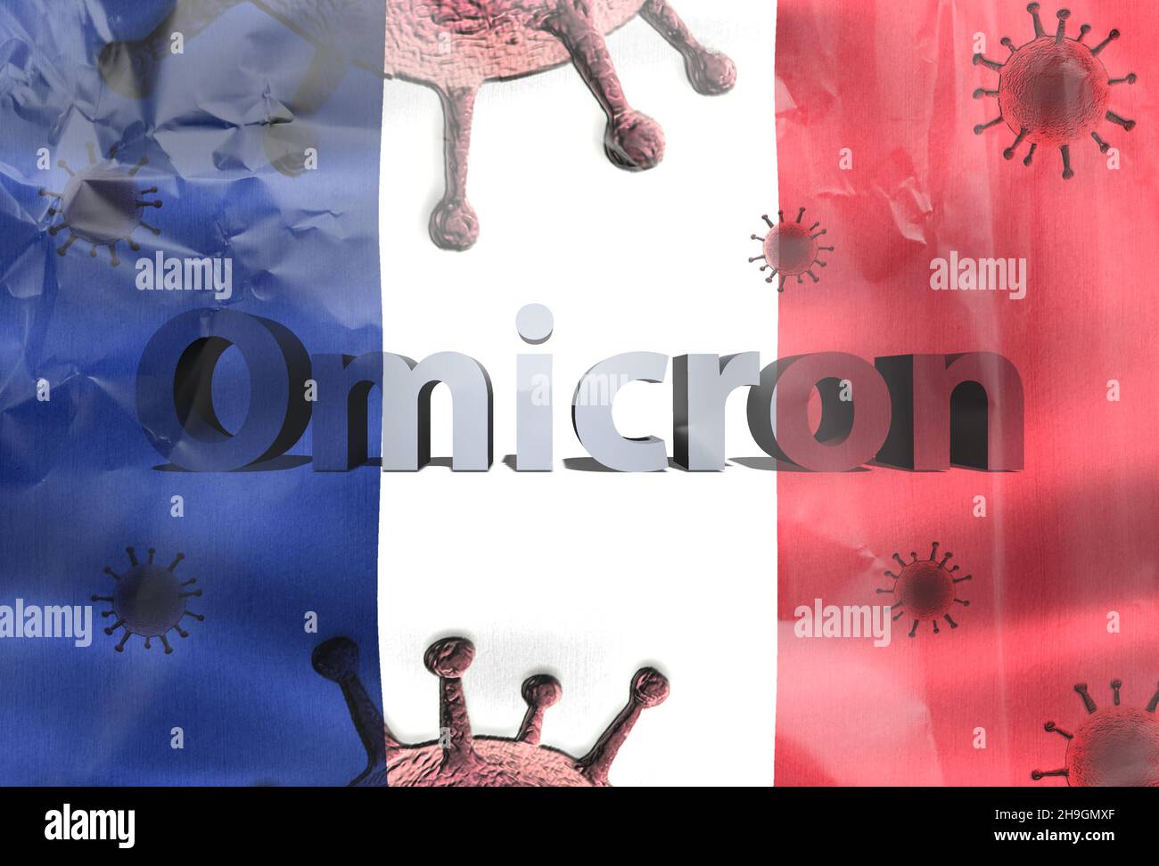 3D-Illustration of the corona variant Omicron on a France flag Stock ...