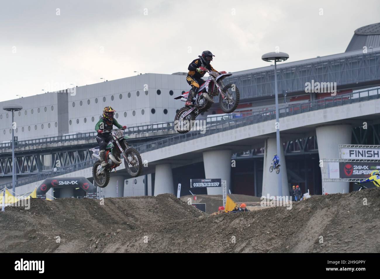 Acrobats Freestyle moto exhibition at at Eicma 2021, Milan, Lombardy ...