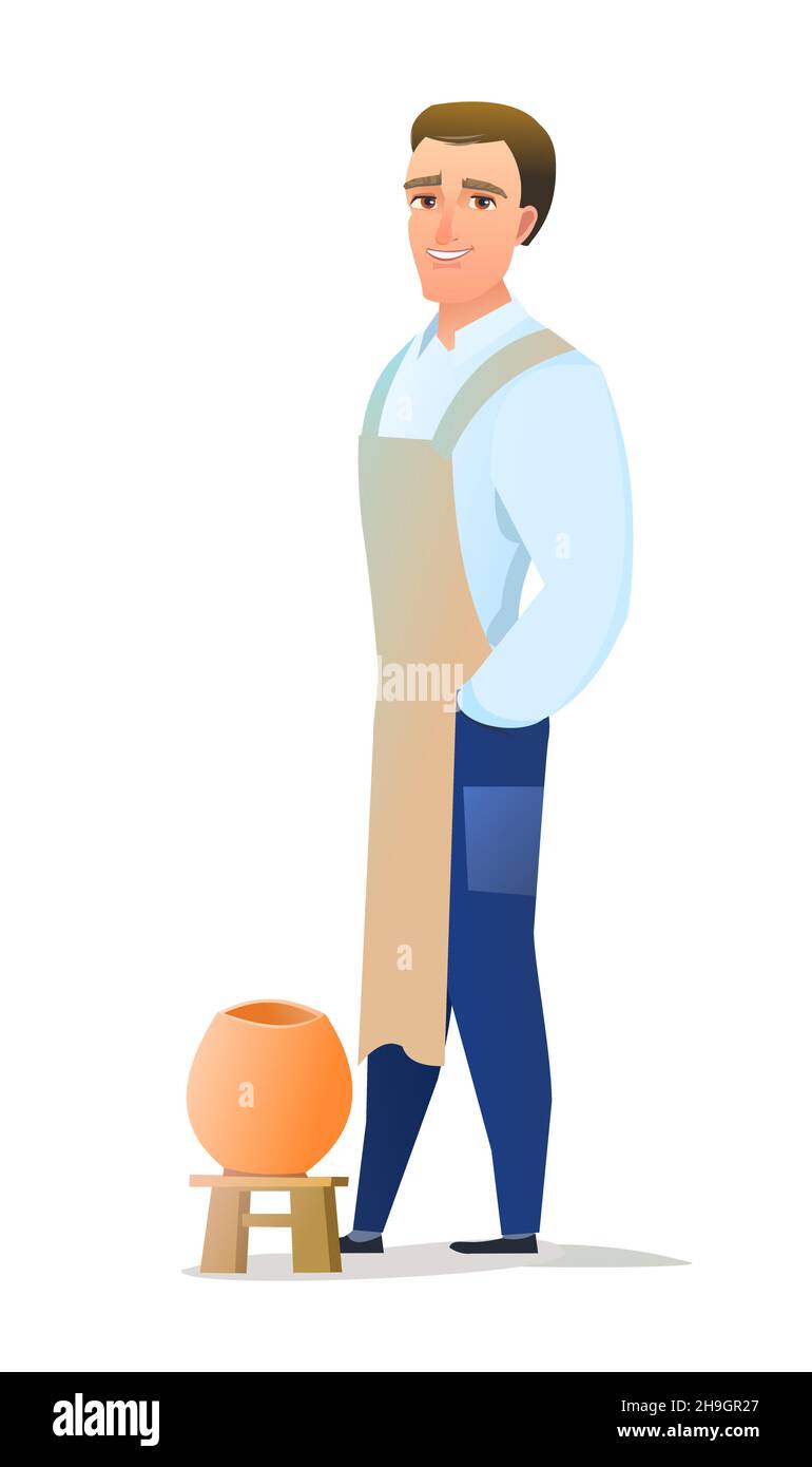 Man craftsman or artist. Guy in apron. Master in workwear. Cheerful ...