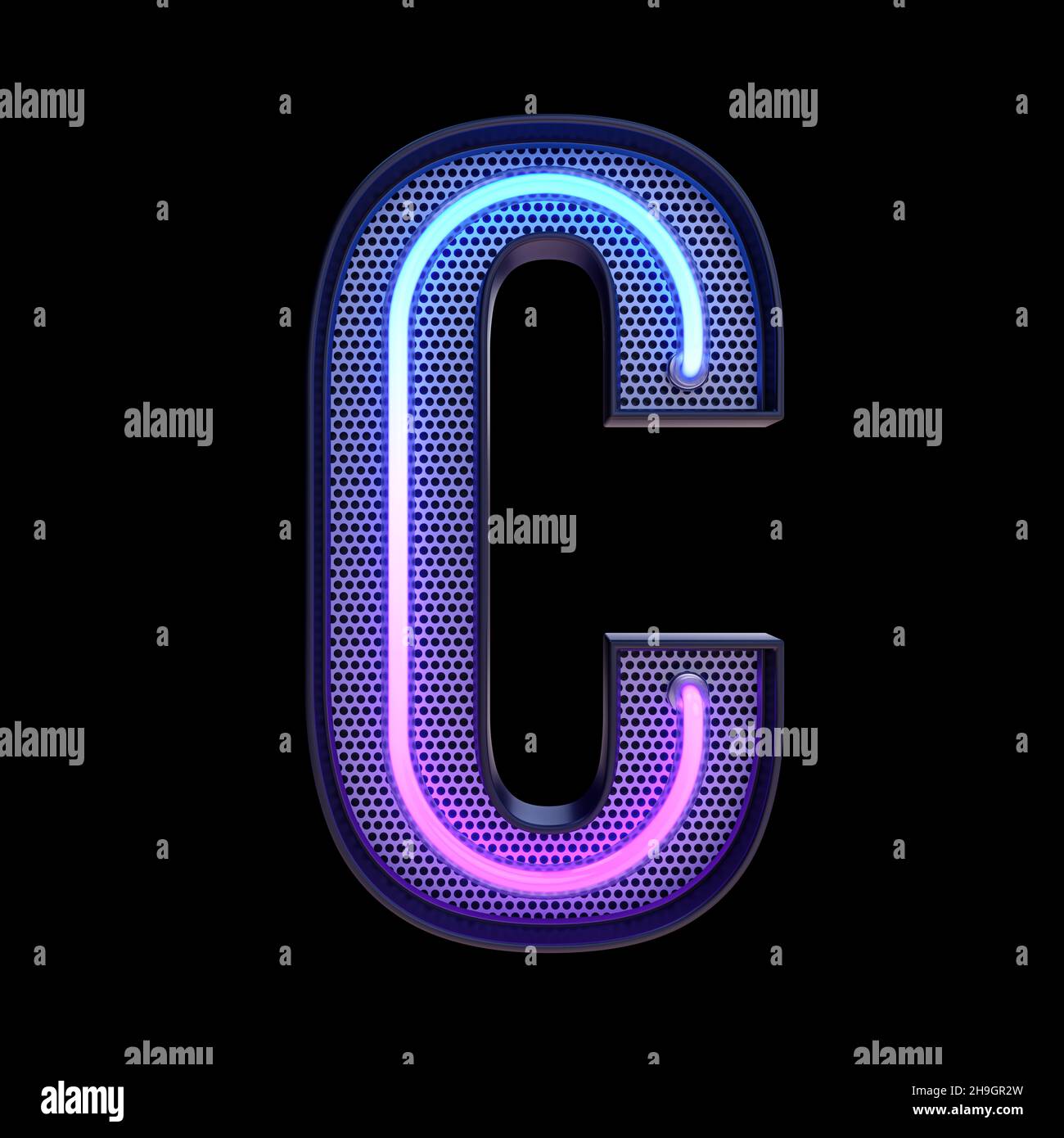 Neon retro Light Alphabet letter C isolated on a black background with ...
