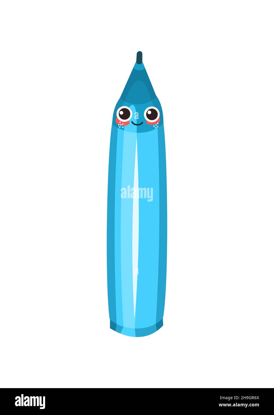 Blue felt tip pen. Cheerful cute cartoon character. Good mood ...