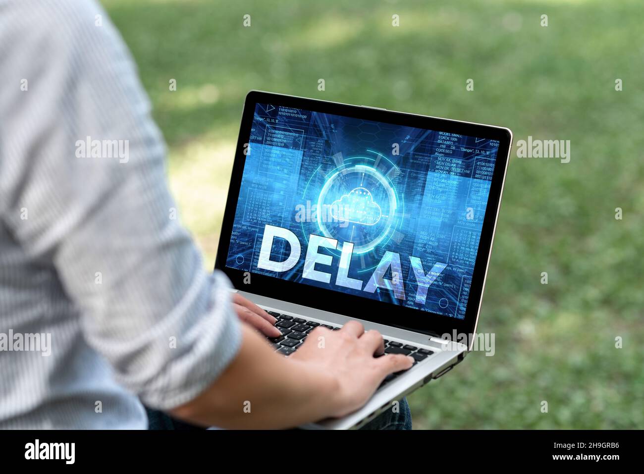 Sign displaying Delay. Concept meaning Unplanned deferment of a ...
