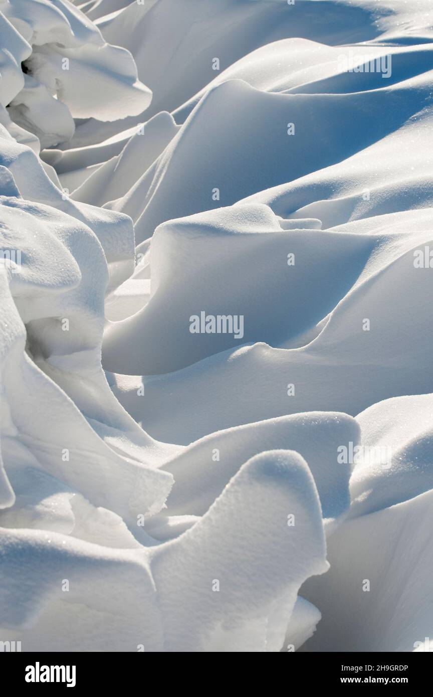 Snow patterns formed by wind blown snow beside a drystone wall, Peak ...