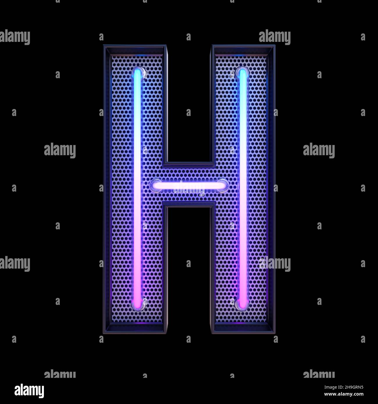 Neon retro Light Alphabet letter H isolated on a black background with ...