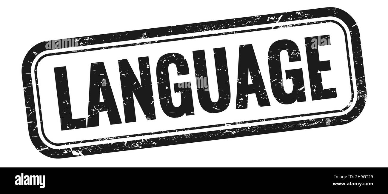 LANGUAGE text on black grungy vintage rectangle stamp Stock Photo - Alamy