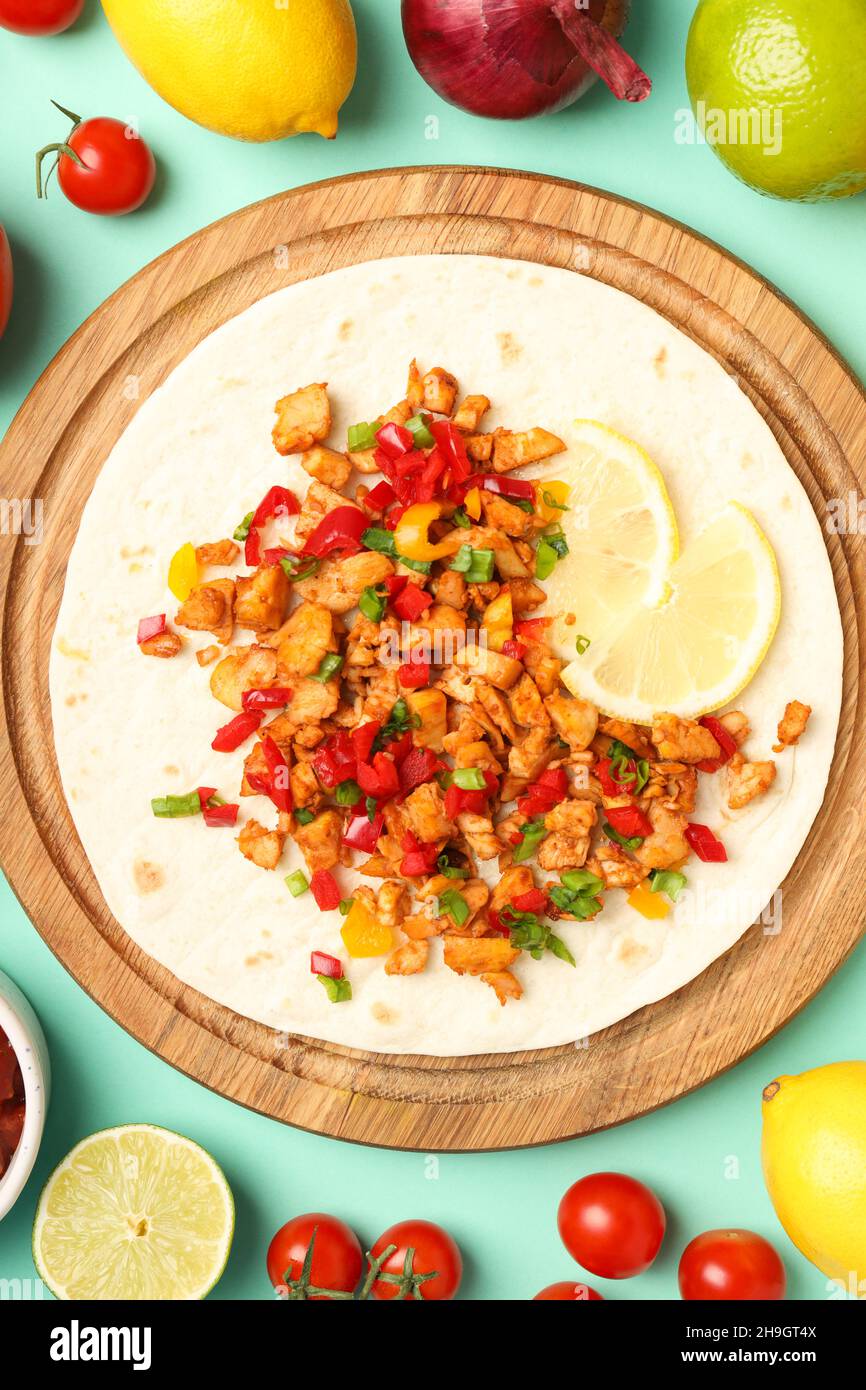 Concept of tasty food with taco close up Stock Photo - Alamy