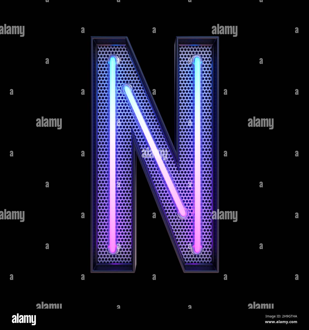Neon retro Light Alphabet letter N isolated on a black background with ...