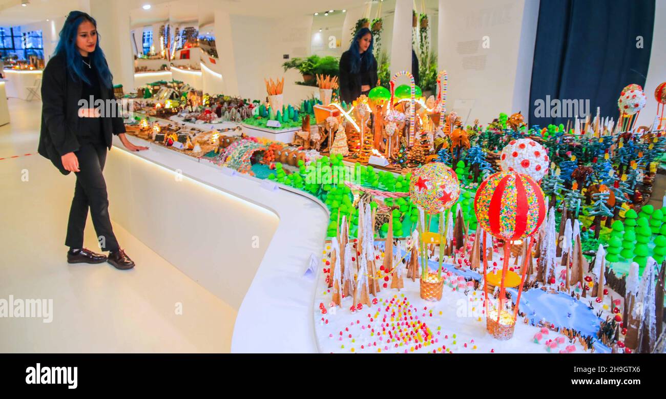London UK 07.Dec 2021 An entire city of gingerbread. The Museum of ...