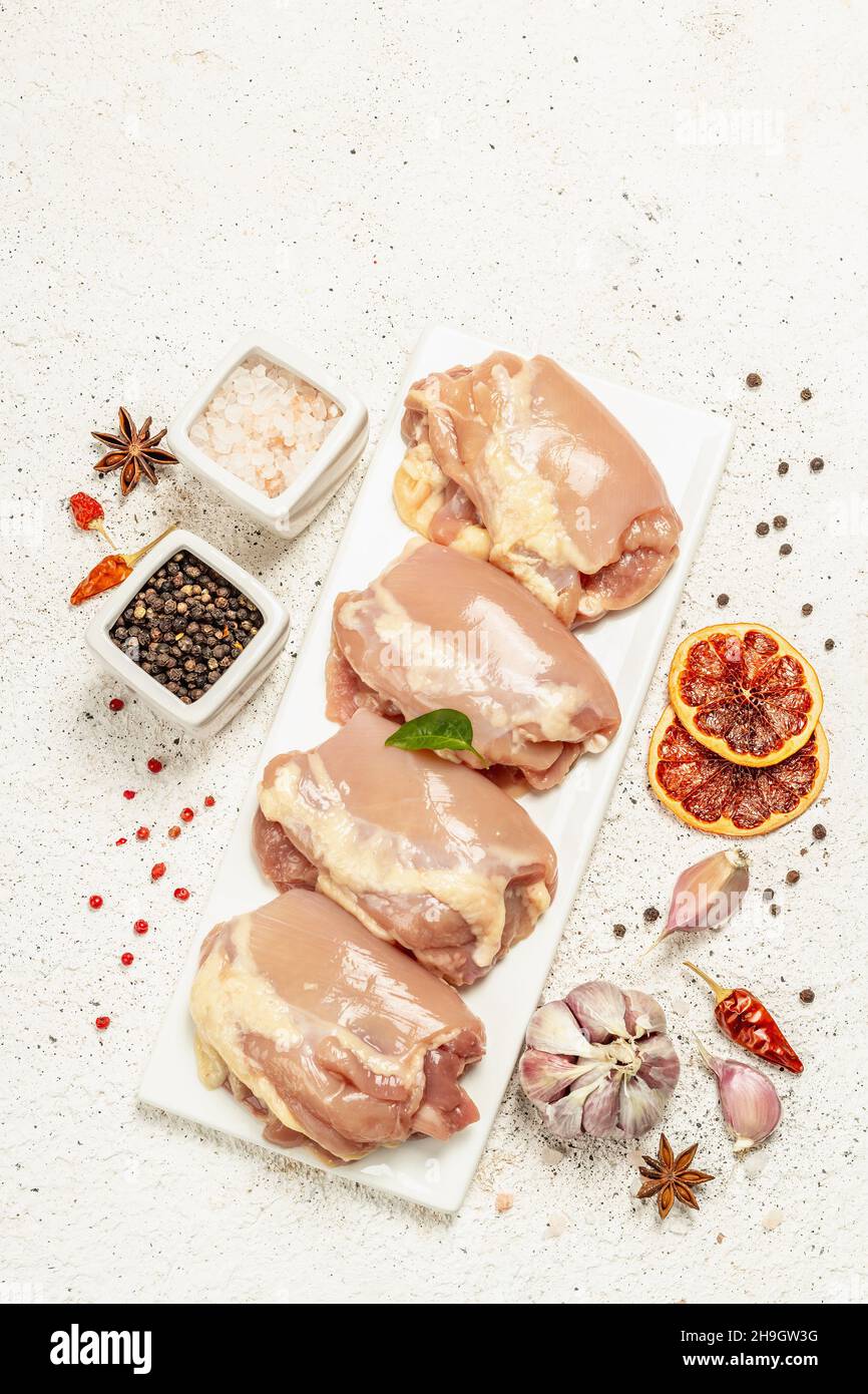 Raw chicken thigh without bones or skin. A useful ingredient for ...
