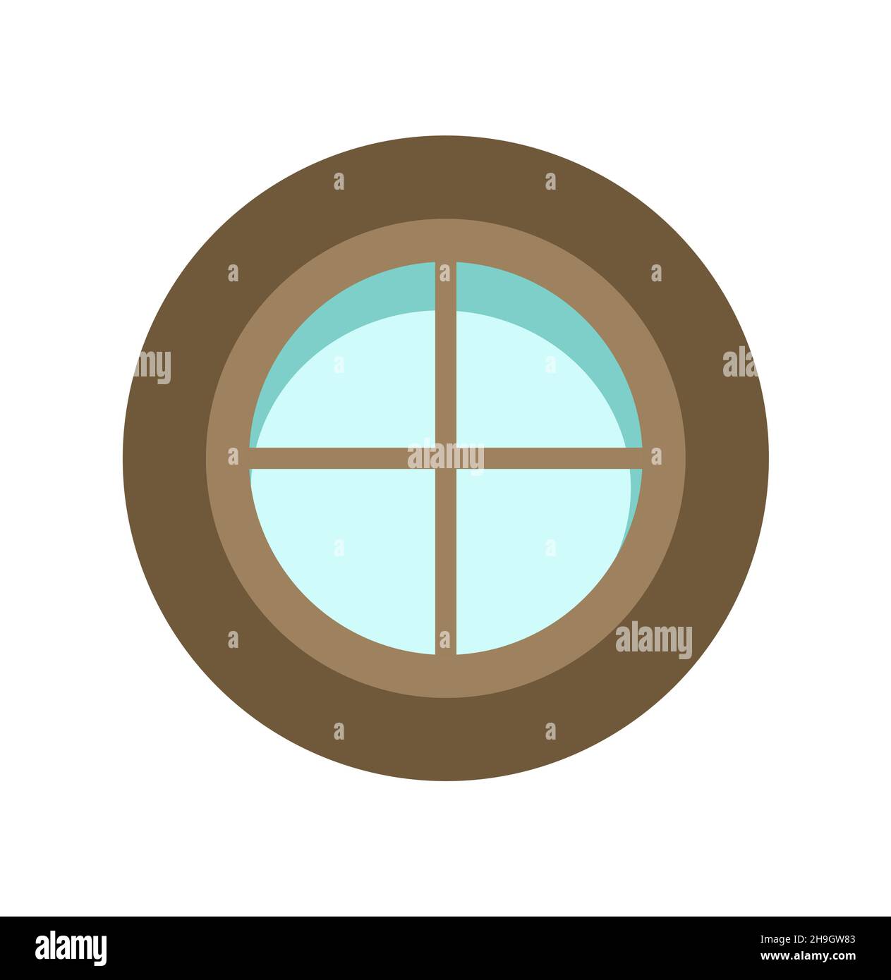 Window is round. Simple and flat style. Blue glass. Day. Cartoon cute ...