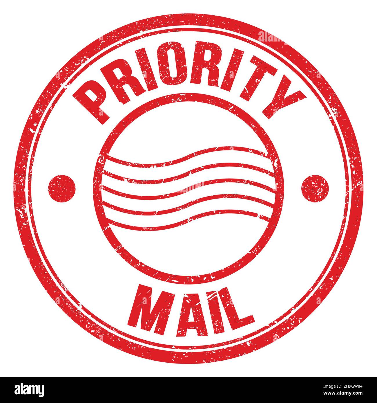 PRIORITY MAIL text written on red round postal stamp sign Stock Photo ...