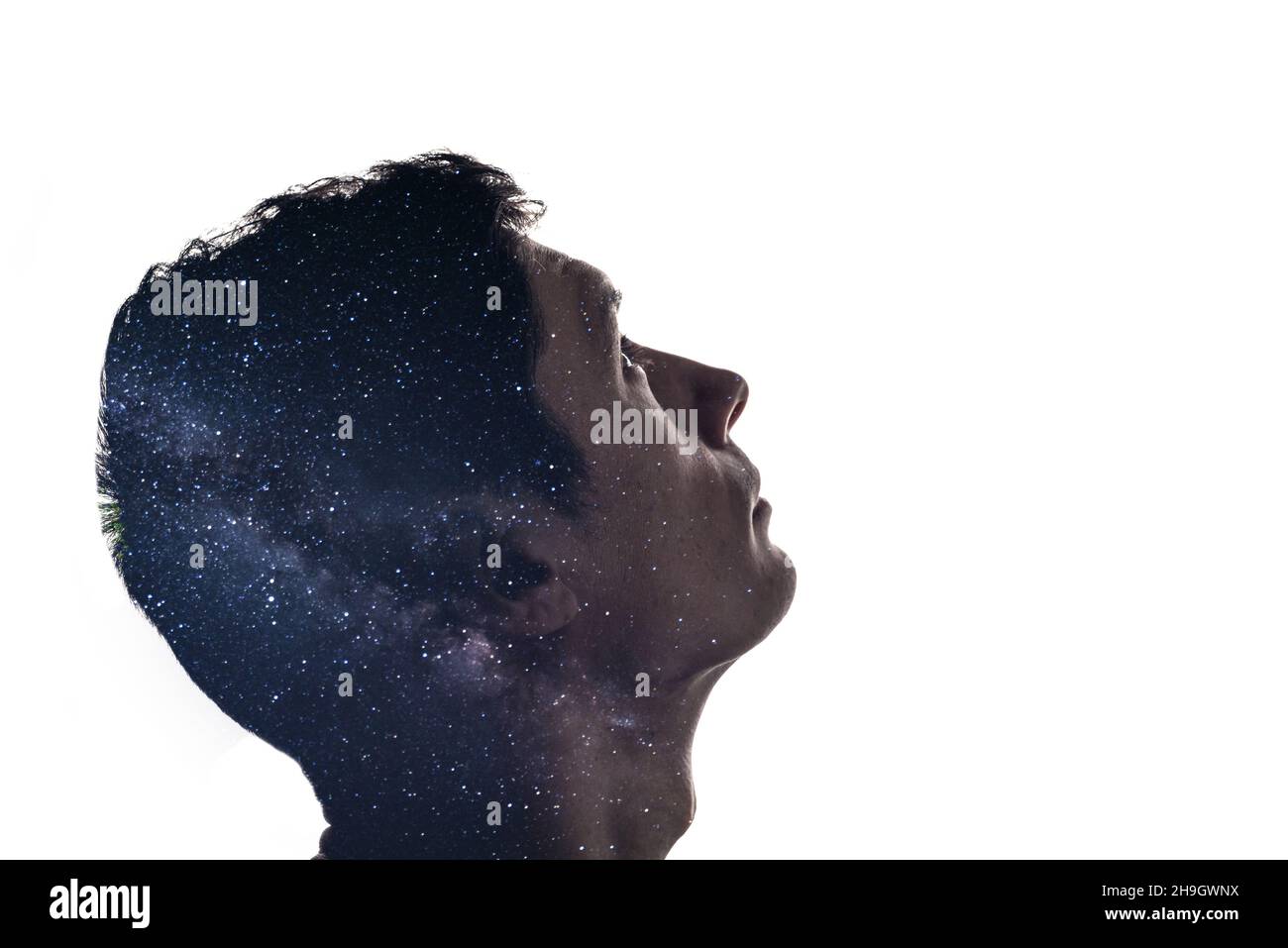 Isolated combination of the silhouette of a man face and the stars of ...
