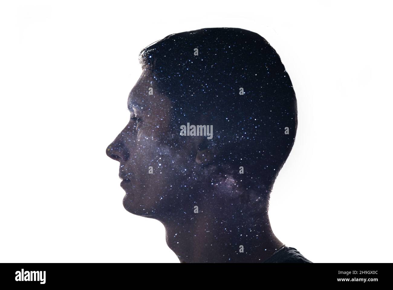 Isolated combination of the silhouette of a man face and the stars of ...