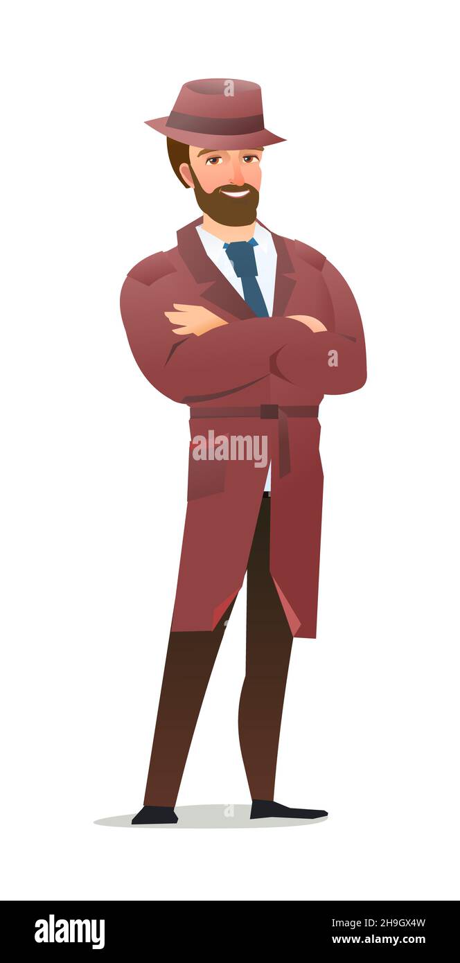 Man in an autumn cloak. Guy in warm clothes for rain. Cheerful person ...
