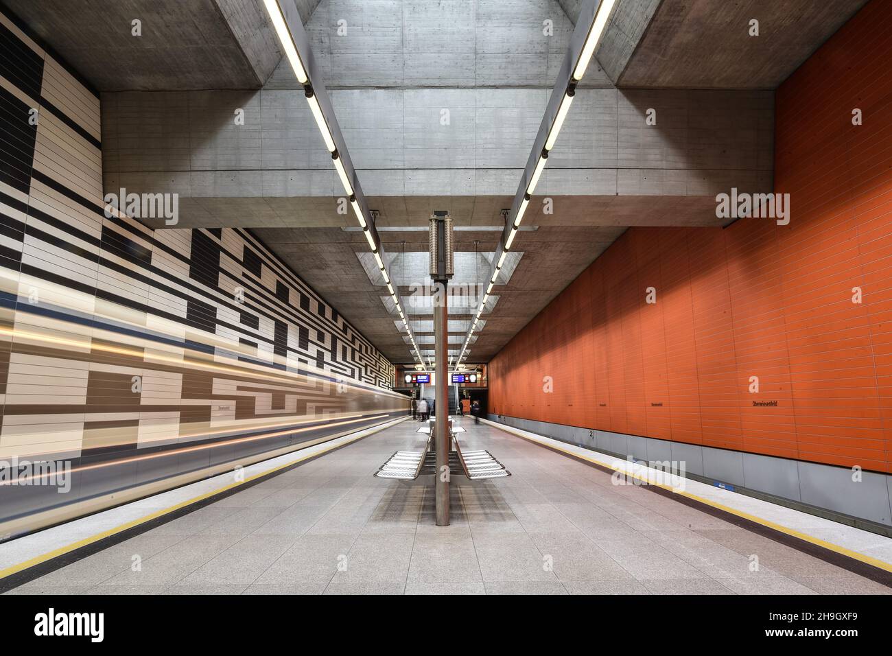 Iconic walls of subway station Oberwiesenfeld in Munich, Bavaria ...
