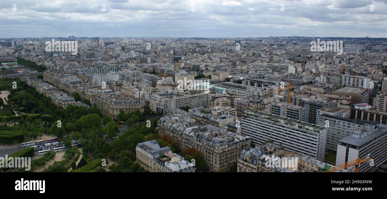 Bird's eye view of Champ de Mars from the Eiffel tower looking down see ...
