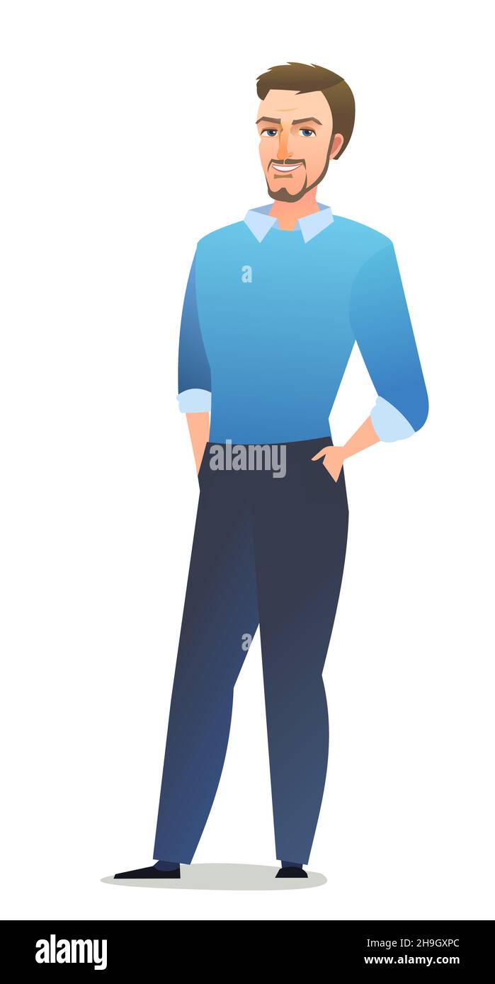 Handsome man in pants and sweater. Cheerful middle aged guy. Cheerful ...
