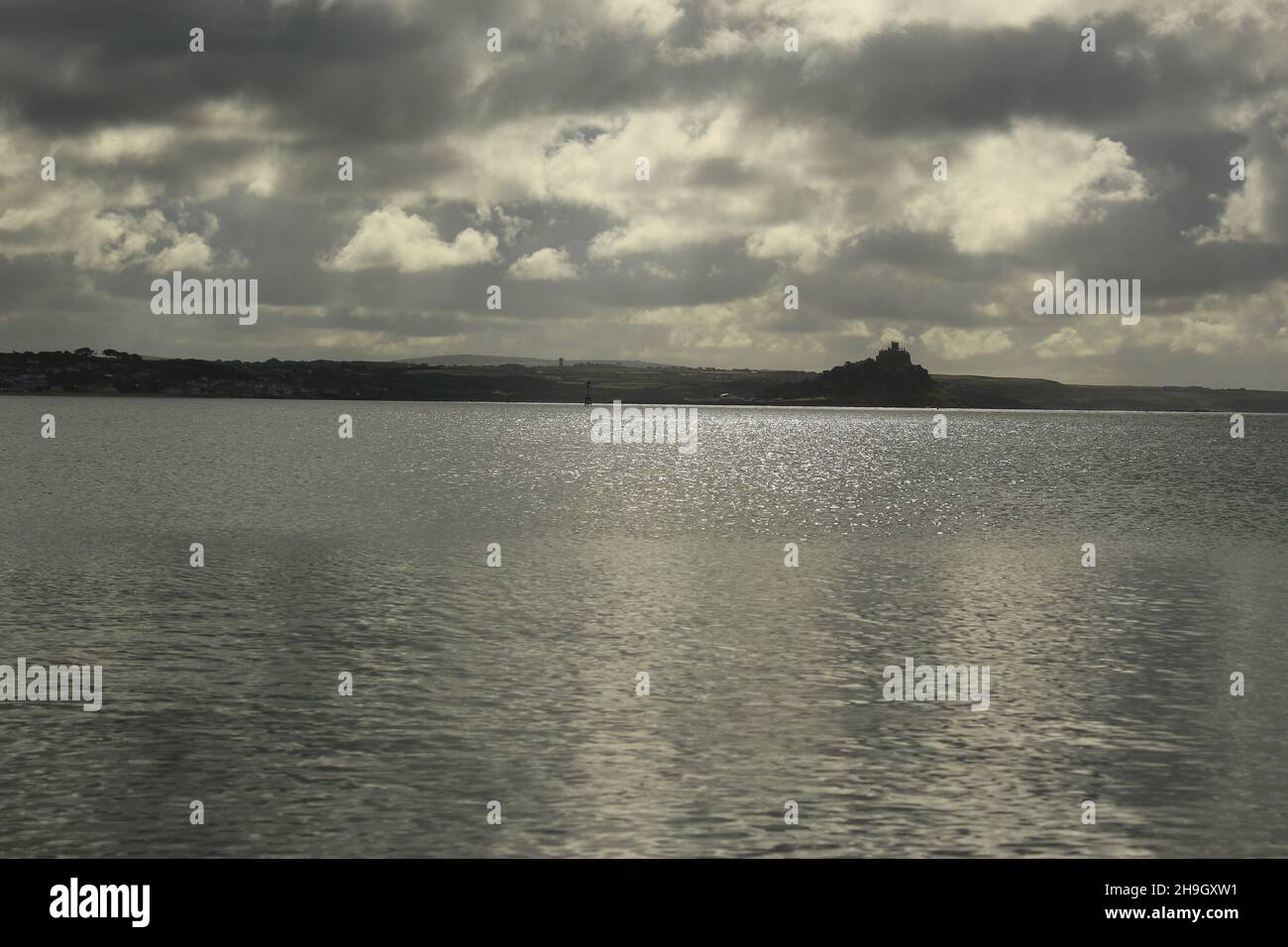 Marazion, Mounts Bay and St. Michael's mount (silhouette) as seen from ...