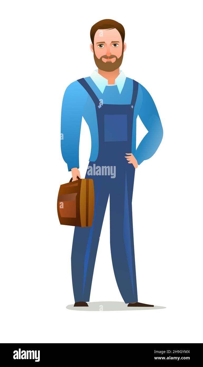 Man in overalls. Service guy. Handyman, locksmith or repairman ...