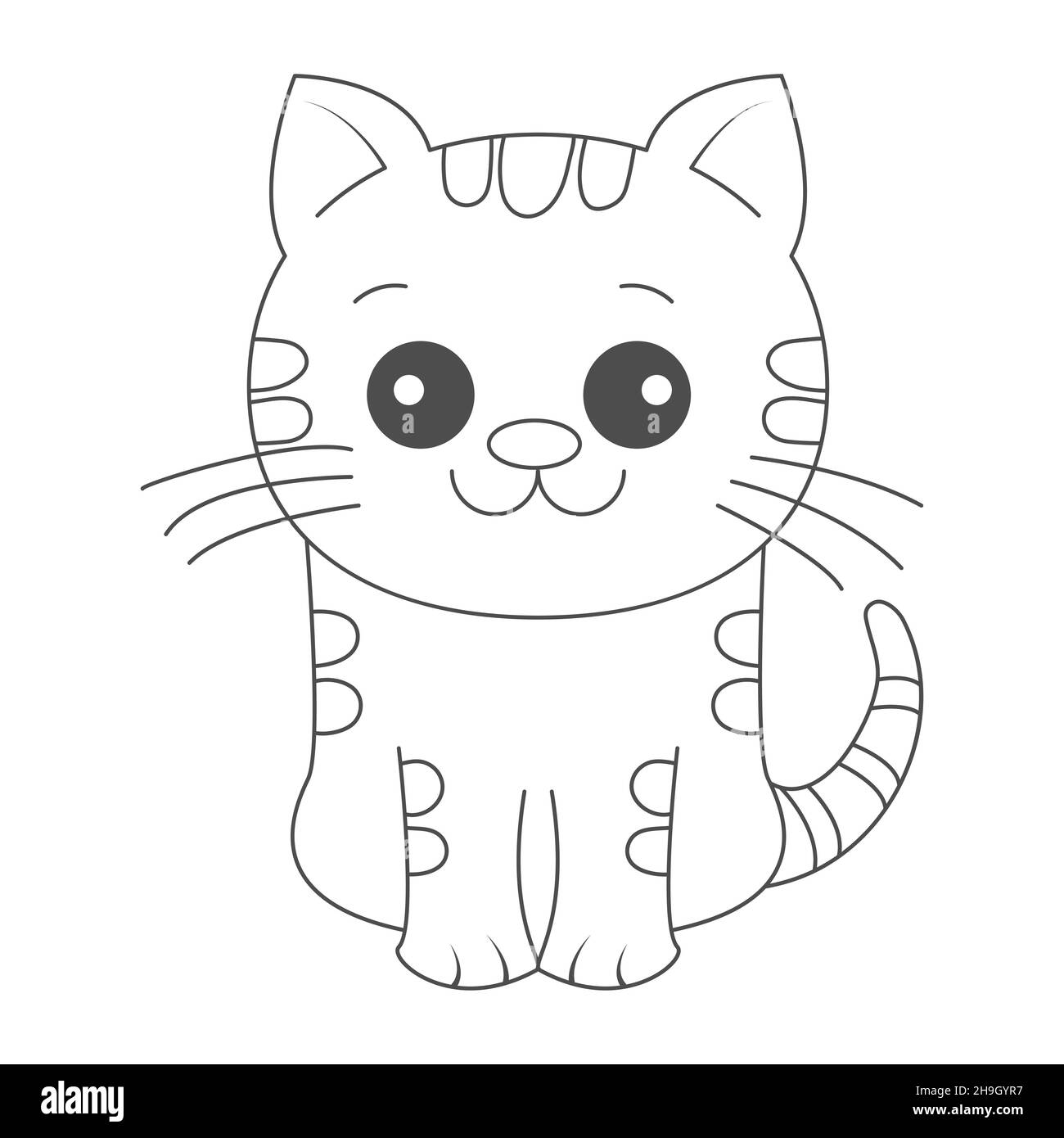Contour silhouette of a cute cat. A beautiful cute cat is sitting on ...