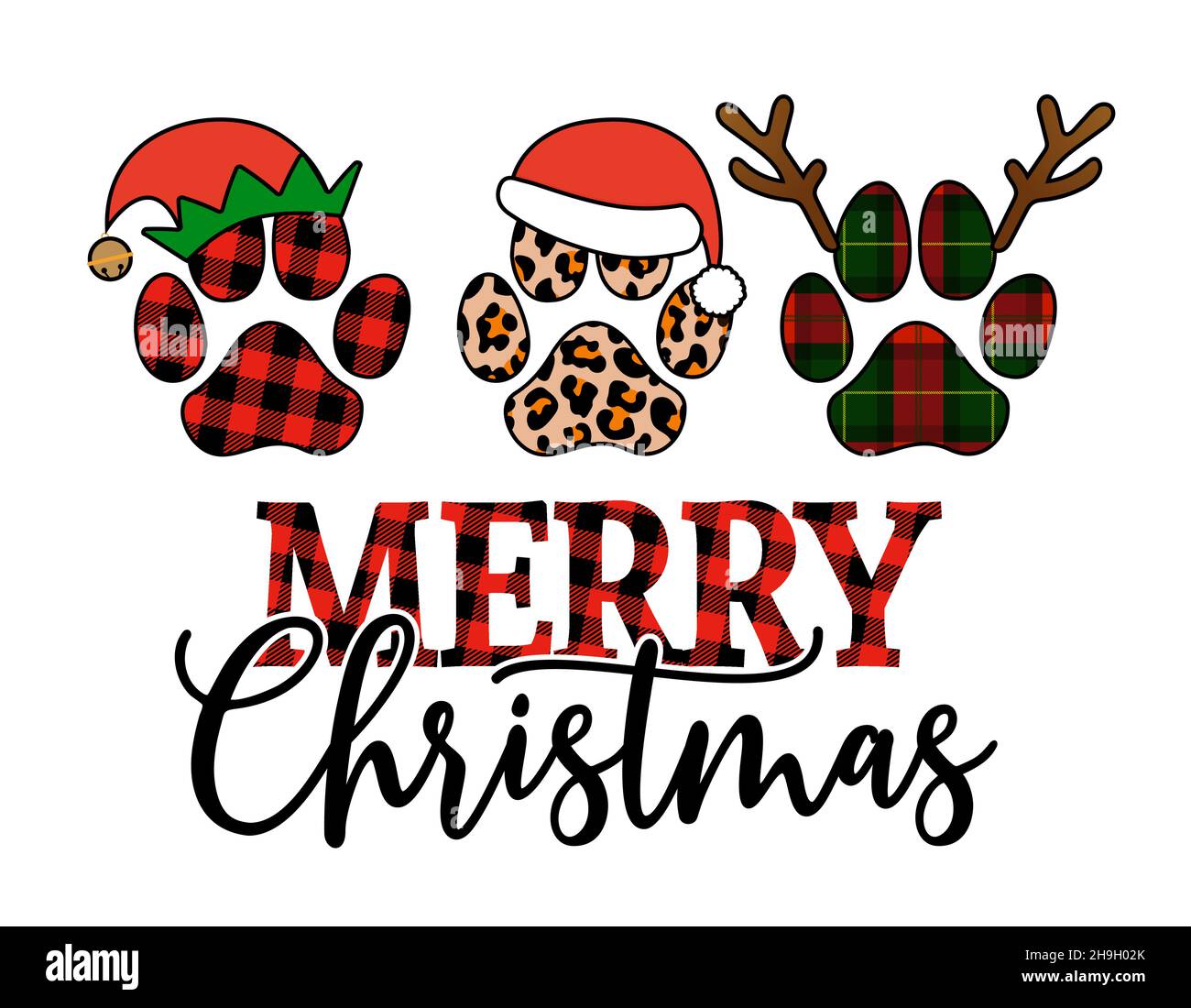 Merry Christmas - Paw print shaped dog or cat pawprints for gift tag ...