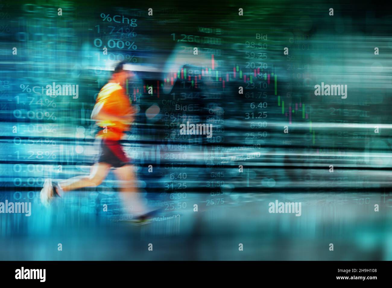 market trading stock and index number on glow blue red green digital ...