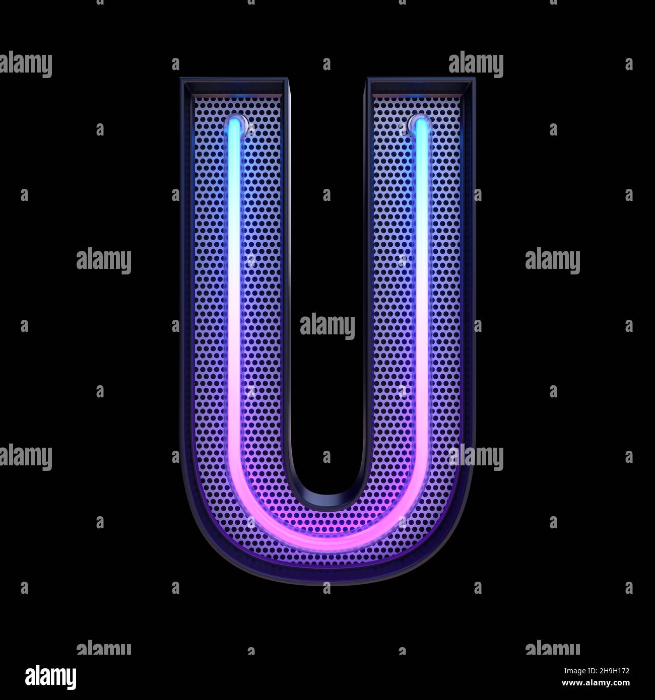 Neon retro Light Alphabet letter U isolated on a black background with ...