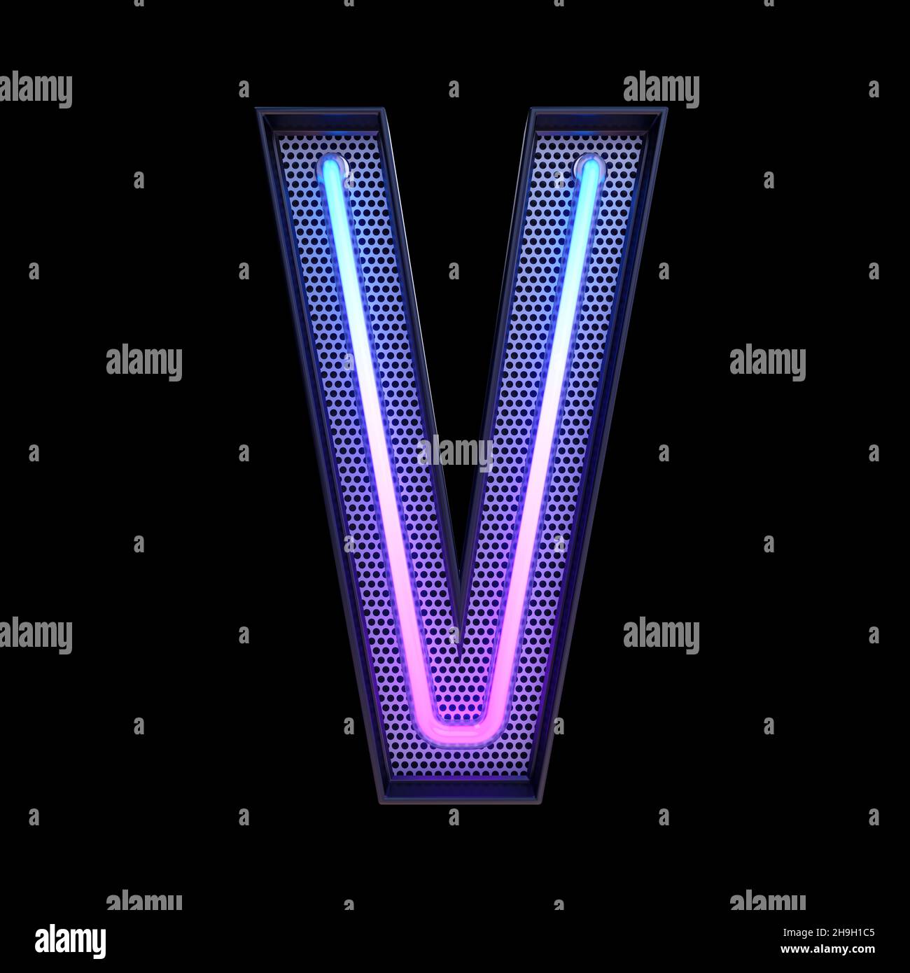 Neon retro Light Alphabet letter V isolated on a black background with ...