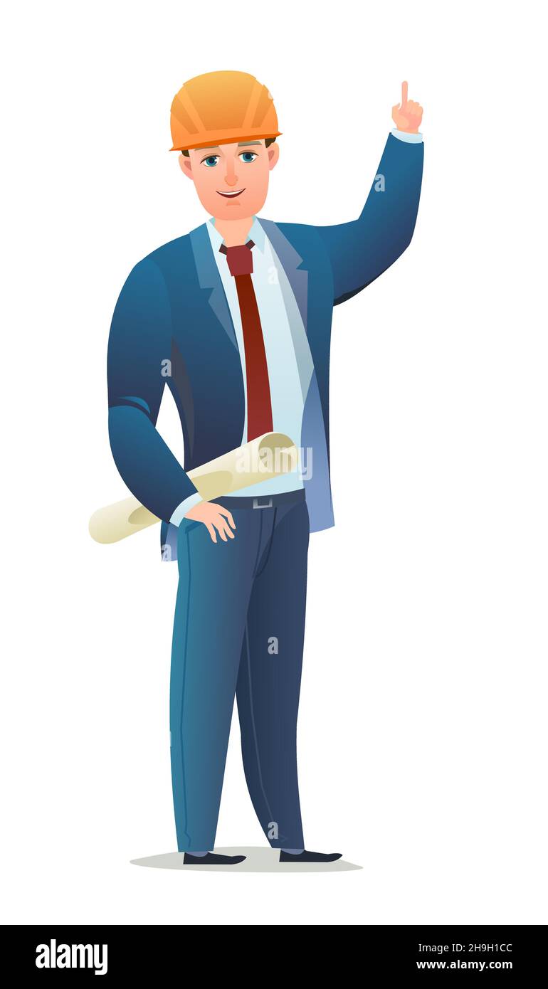 Man engineer in suit and protective helmet. Office guy at construction ...