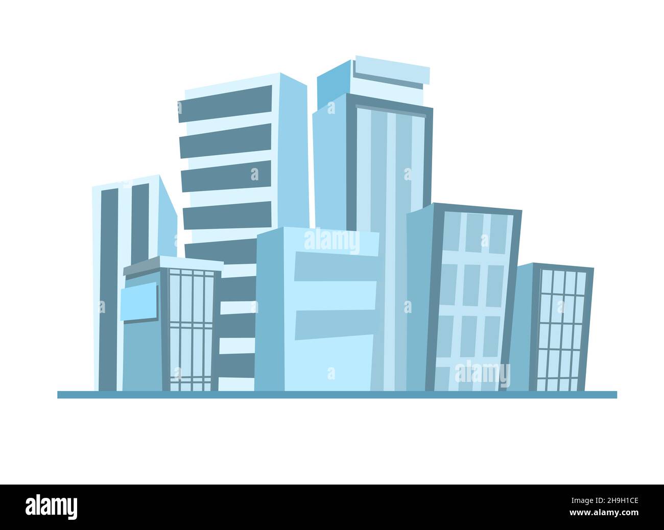 Big city from afar. Skyscrapers and large buildings. Cartoon flat style ...