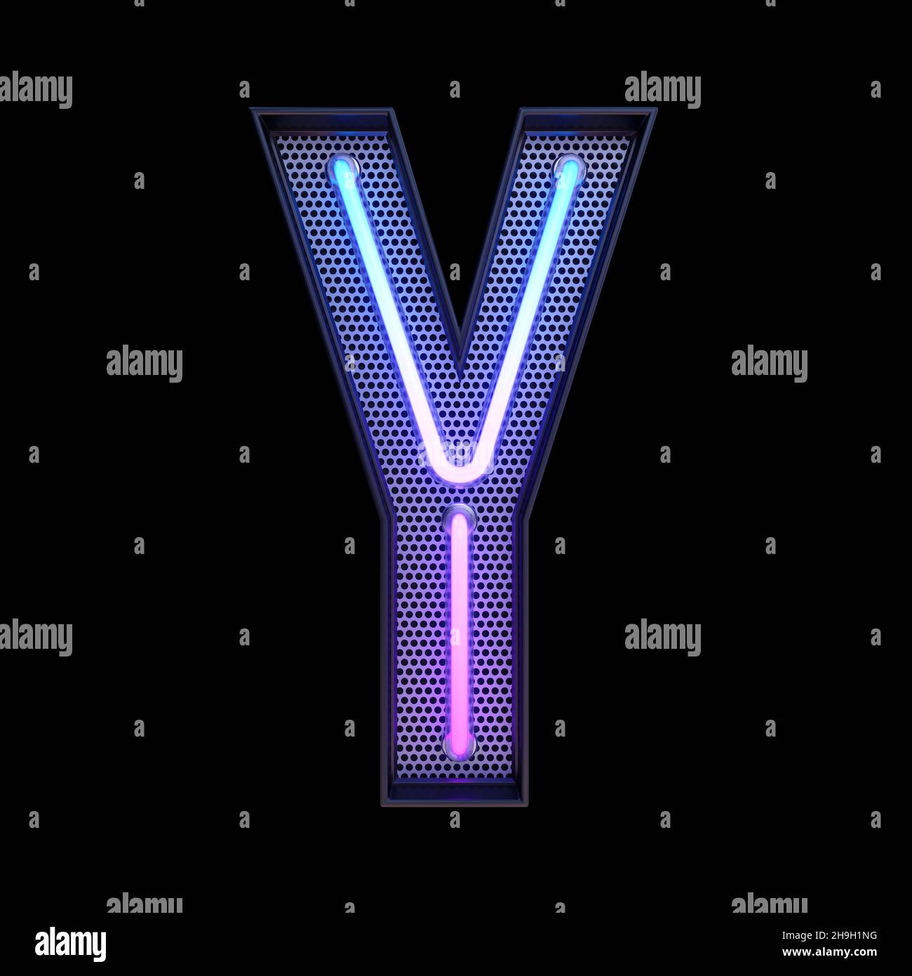 Neon retro Light Alphabet letter Y isolated on a black background with ...