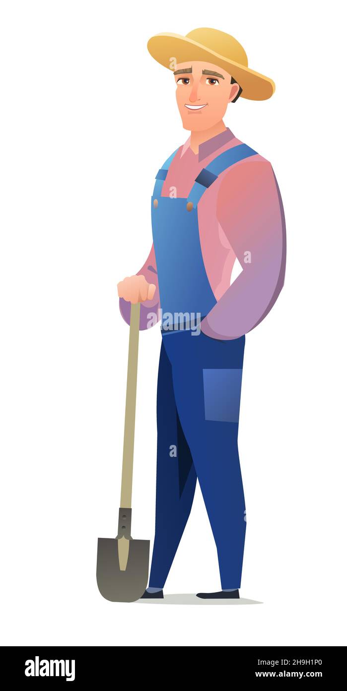 Man villager farmer in overalls. Guy is an agricultural worker ...