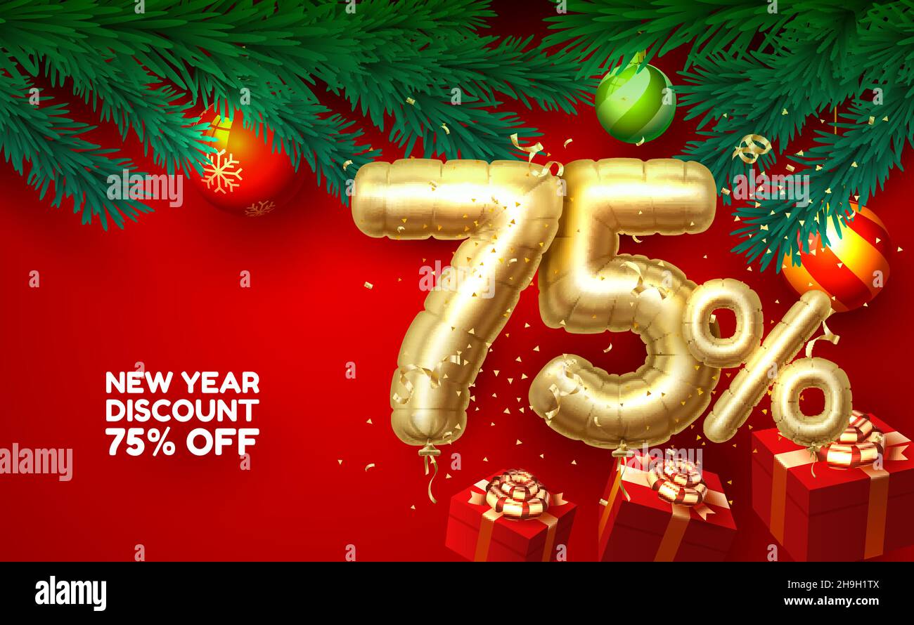 Merry Christmas, sale 75 off ballon number on the red background ...