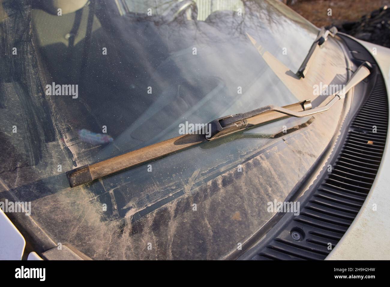 car wipers on a dirty windshield, the appearance of the car Stock Photo ...