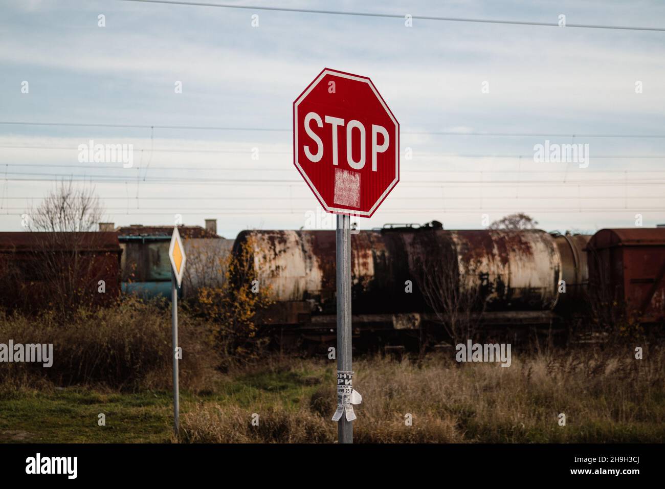 Big STOP road sign in a countryside Stock Photo - Alamy