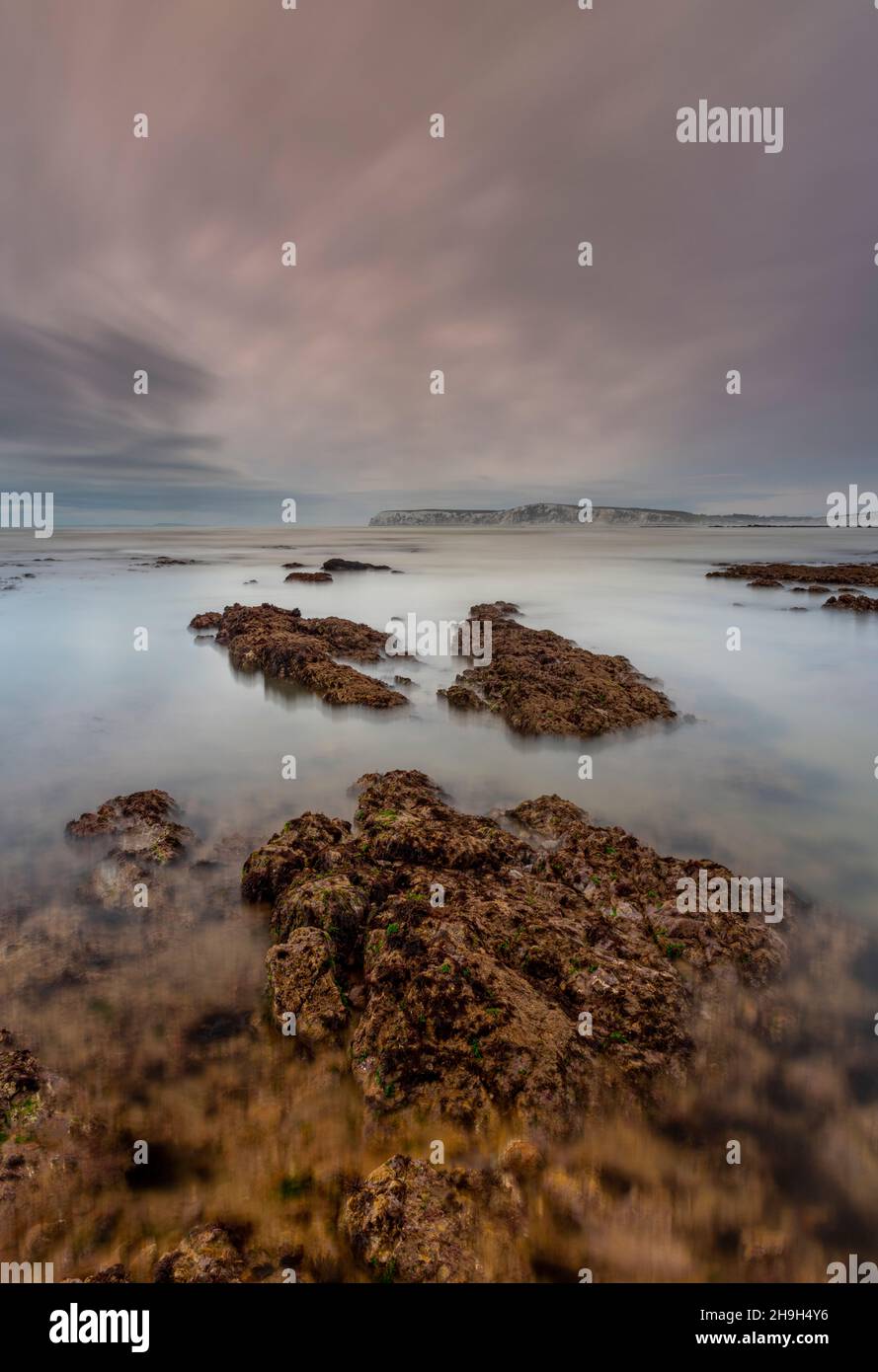 compton bay on the coast of isle of wight shoreline at sunset ...