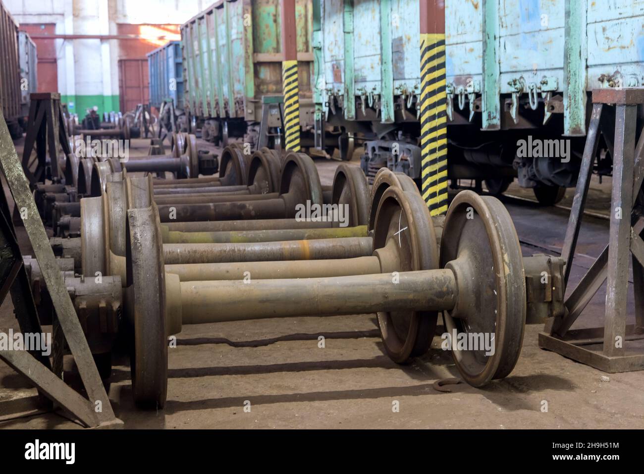Repair and restoration of the train wagon maintenance wheels with train ...