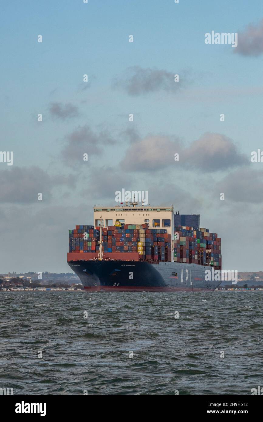 large container ship in the solent approaching the port of southampton ...