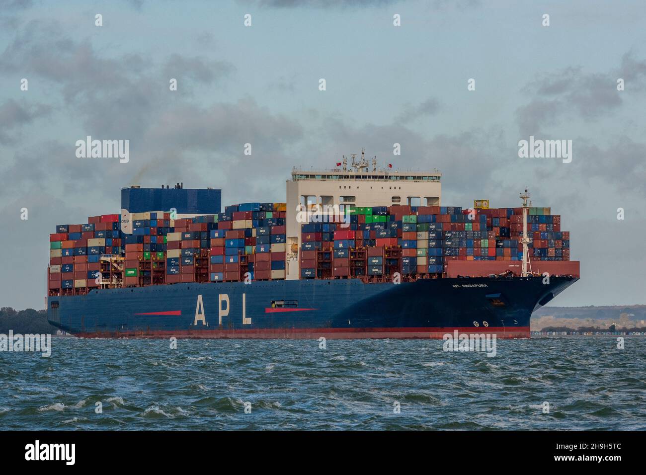large container ship in the solent approaching the port of southampton ...