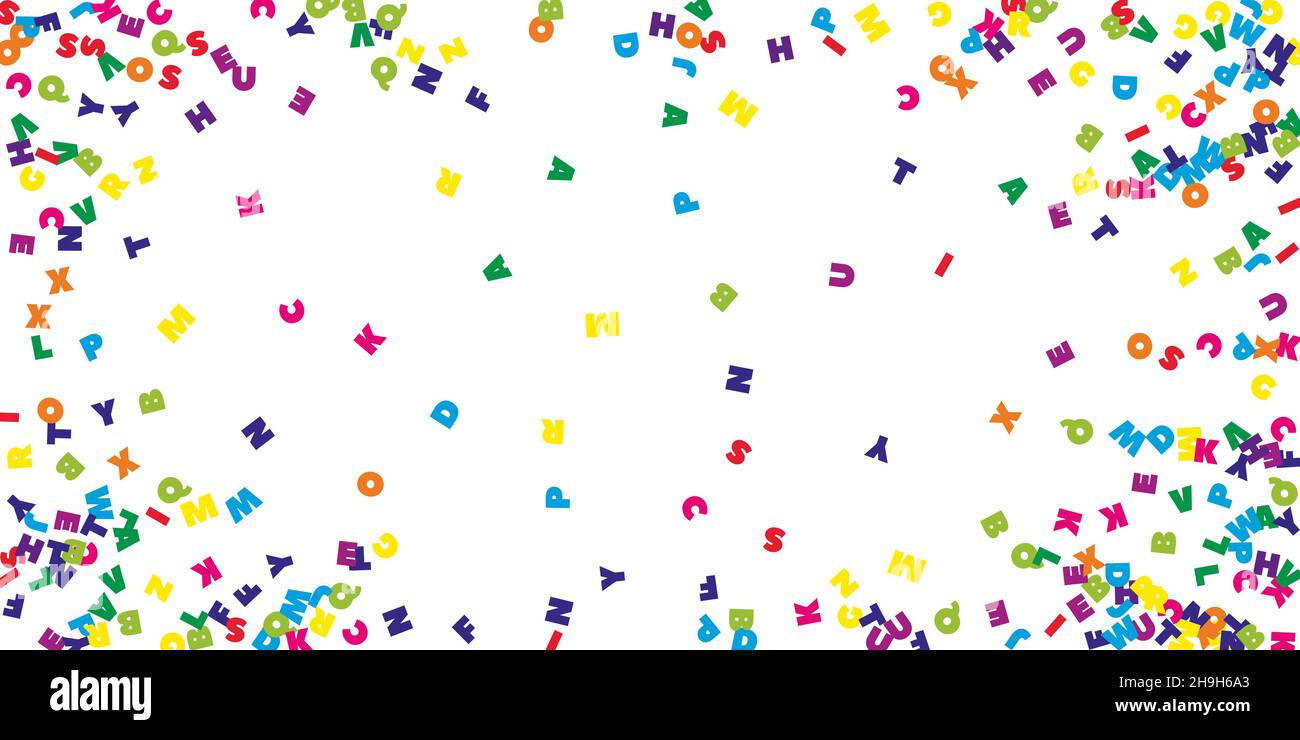 Falling letters of English language. Colorful flying words of Latin ...