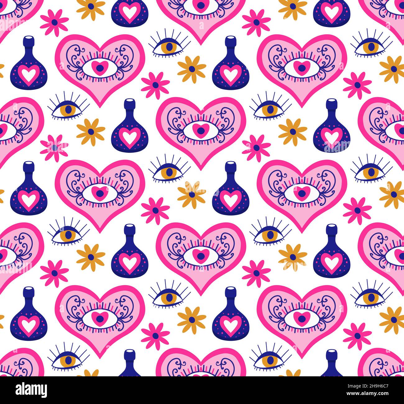 Mystic boho love modern abstract seamless pattern heart trend style ...