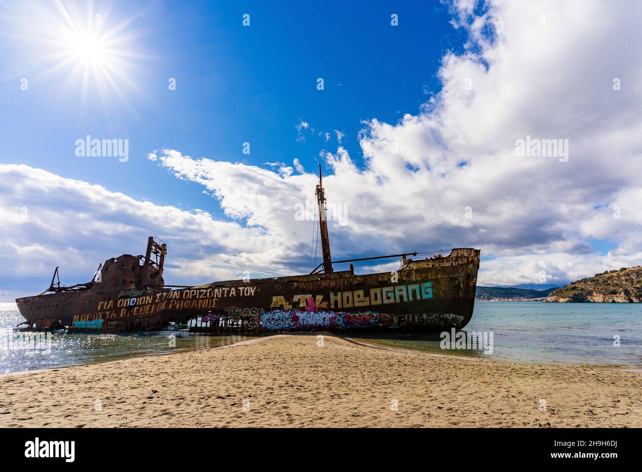 GYTHIO, GREECE - Oct 01, 2021: A view of "Dimitrios" Shipwreck lying on ...