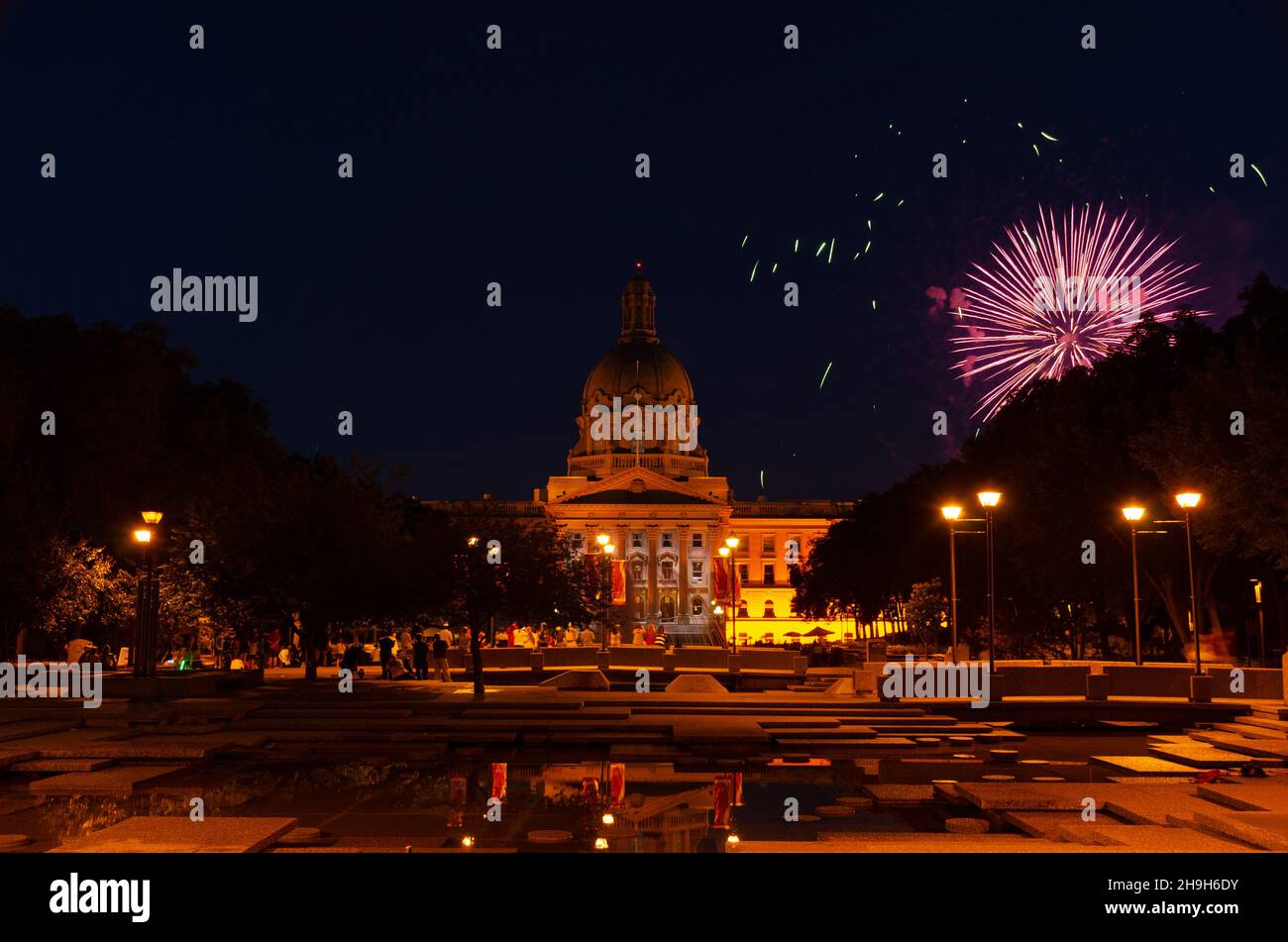 Fireworks in the night sky over the Alberta Legislature Grounds in ...