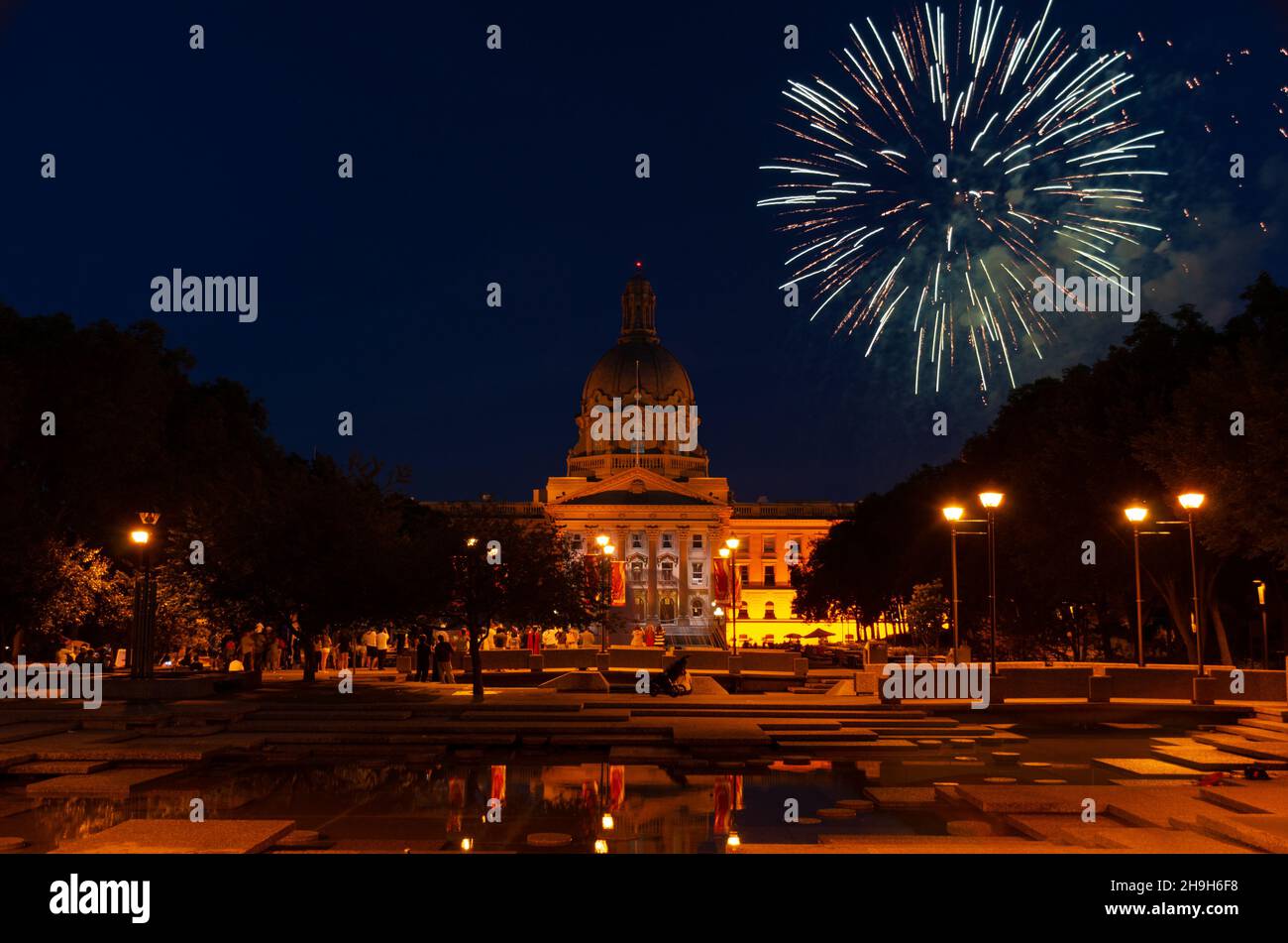 Fireworks in the night sky over the Alberta Legislature Grounds in ...